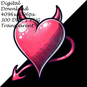 Cute Devil Pink Heart With Horns and Tail Digital PNG Clipart ...
