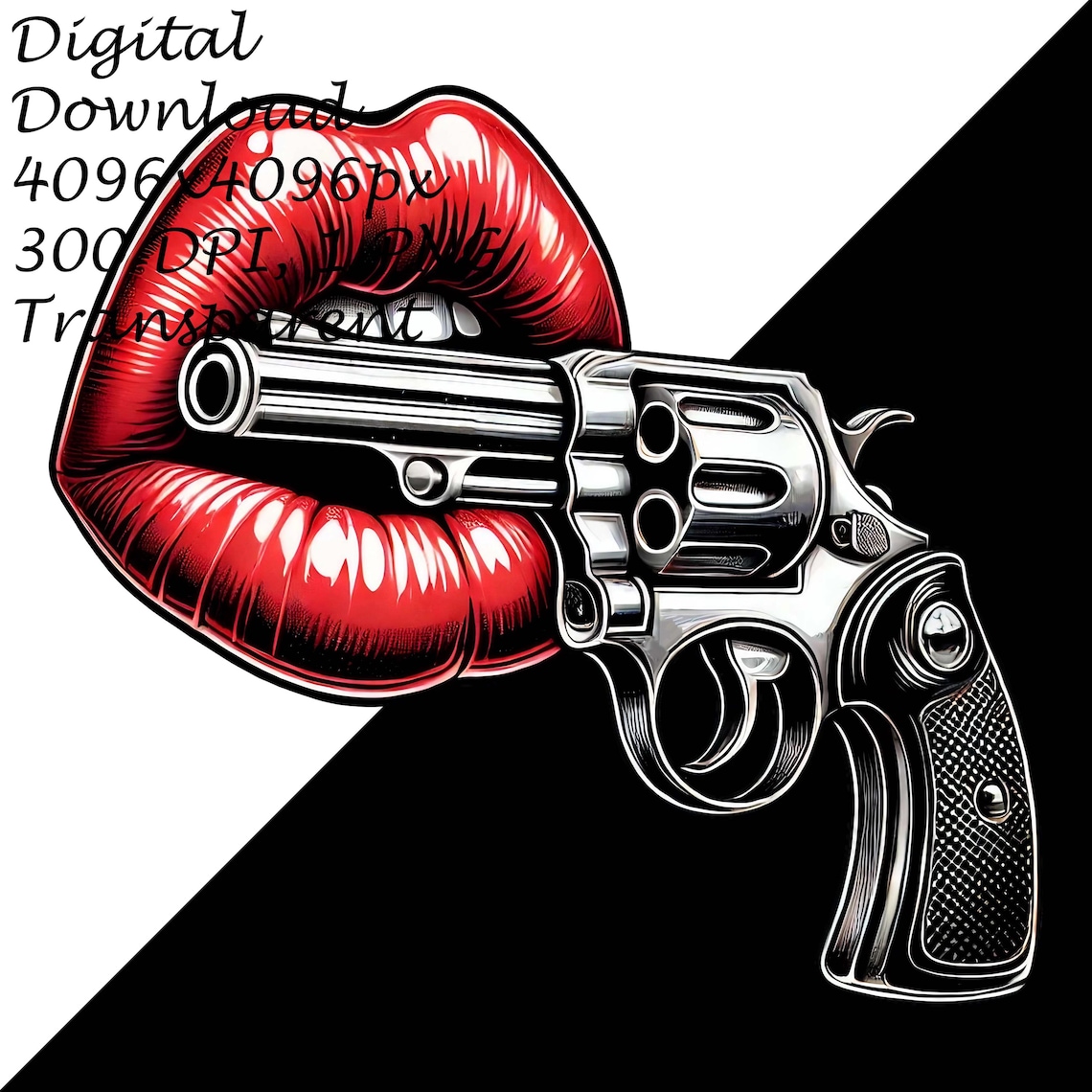 Bold Red Lips With Revolver Gun PNG Clipart, Edgy Femme Fatale Digital ...
