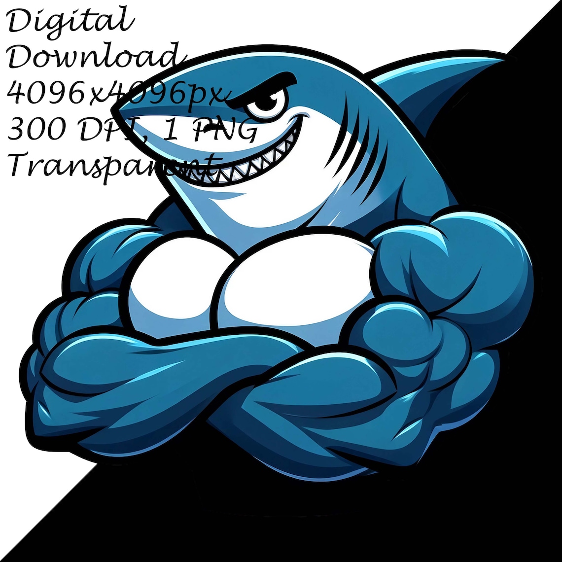 Muscular Shark Clipart PNG, Printable Sublimation Design for Shirts ...