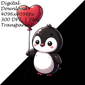 Penguin Love Balloon Valentine's Day Clipart - Digital PNG for T-shirts ...