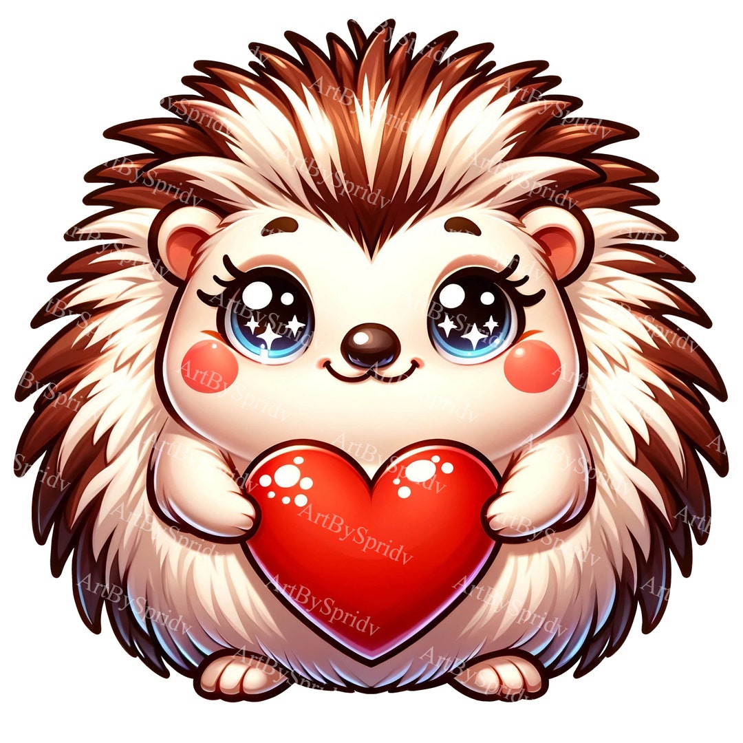 Cartoon Hedgehog Clipart With Heart - Red Heart Hedgehog PNG for DTG, T ...
