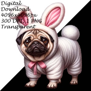 Adorable Pug Bunny Easter Digital Clipart | Pet-themed Sublimation PNG ...