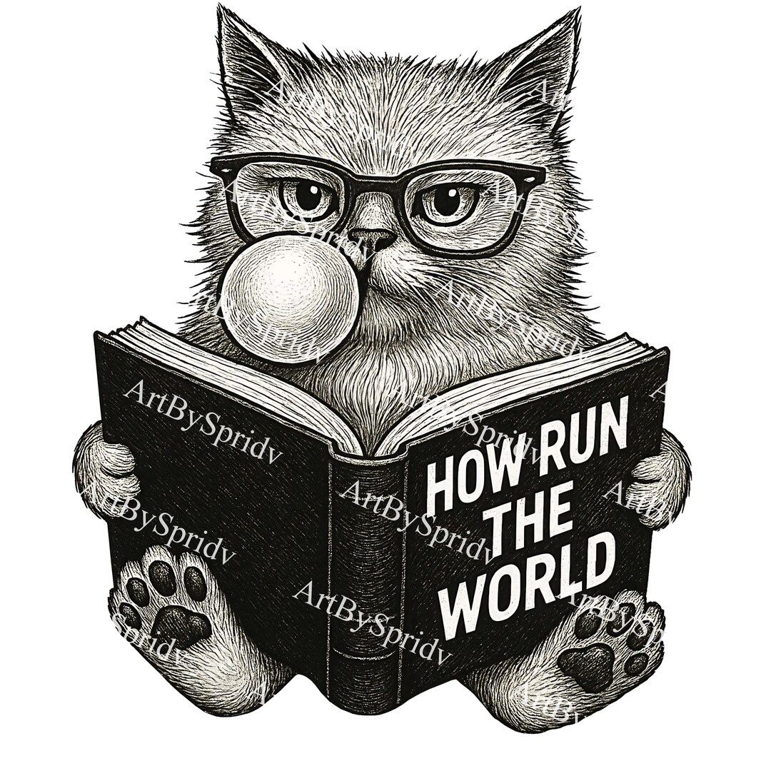 Funny Smart Cat PNG Clipart | Nerdy Cat With Glasses Reading Book ...