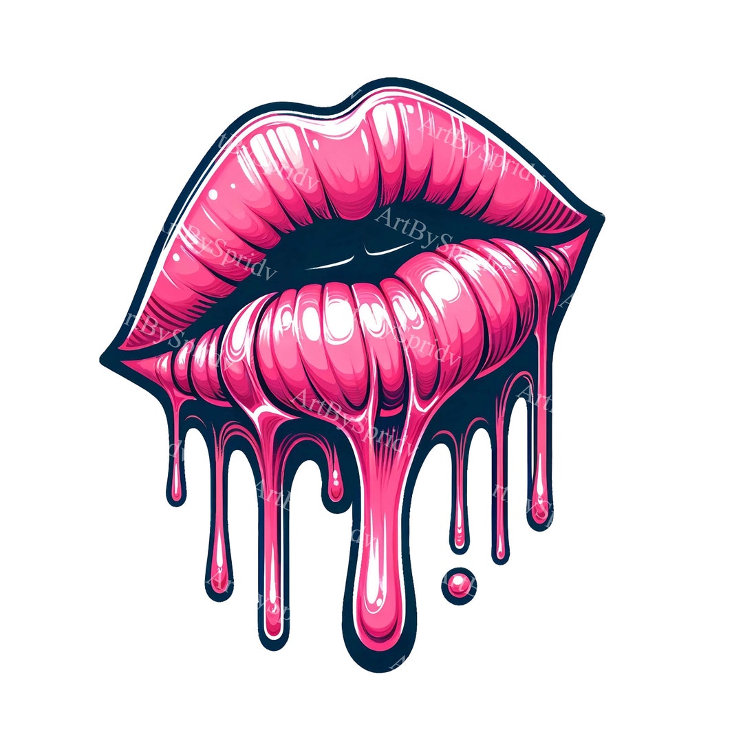Dripping Glossy Lips Clipart - Vibrant Pink Lip Drip PNG, Printable Sublimation Art for Mugs, T ...