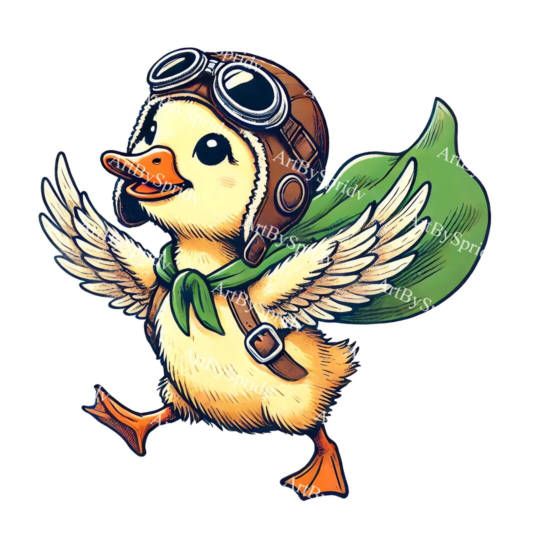 Duckling With Aviator Goggles & Green Cape PNG Clipart, Cute Pilot Duck ...