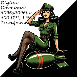 Vintage Military Pin-up Girl Clipart-retro Army Bombshell PNG-WWII ...