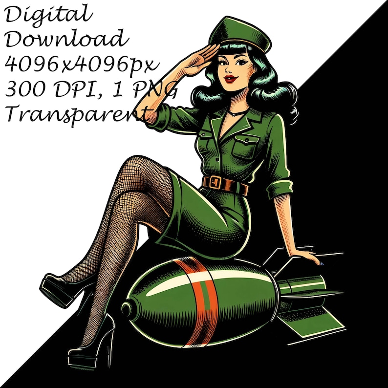 Vintage Military Pin-up Girl Clipart-retro Army Bombshell PNG-WWII ...