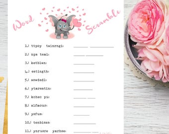 24 Personalized Word Scramble Baby Shower Game Cards Pink Polka Dot ...