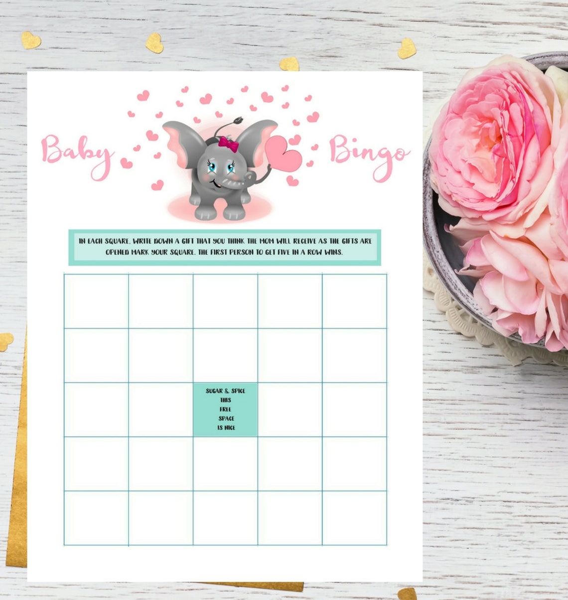 Pink Elephant Baby Shower Bingo Printable Game - Etsy