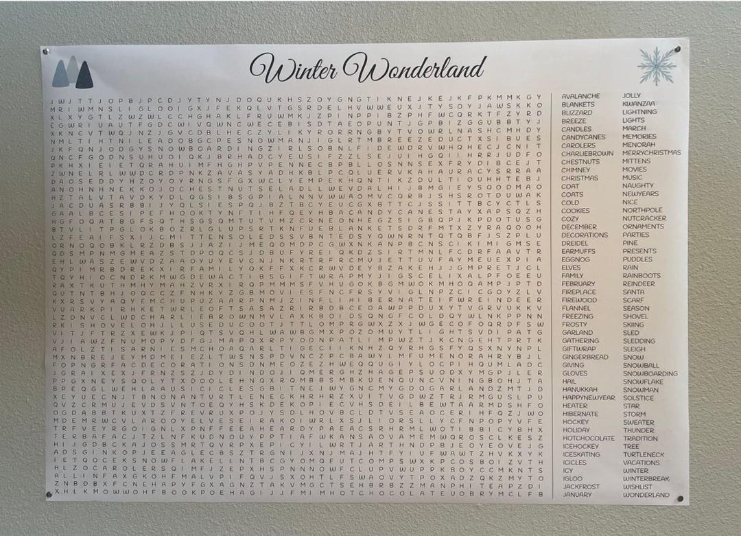 Giant Winter Themed Word Search, 30"x42" Winter Word Search, Hanukkah ...