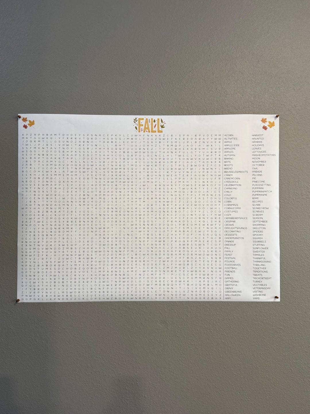 Giant Fall Autumn Word Search, Thanksgiving, Thanksgiving Decor, Family ...