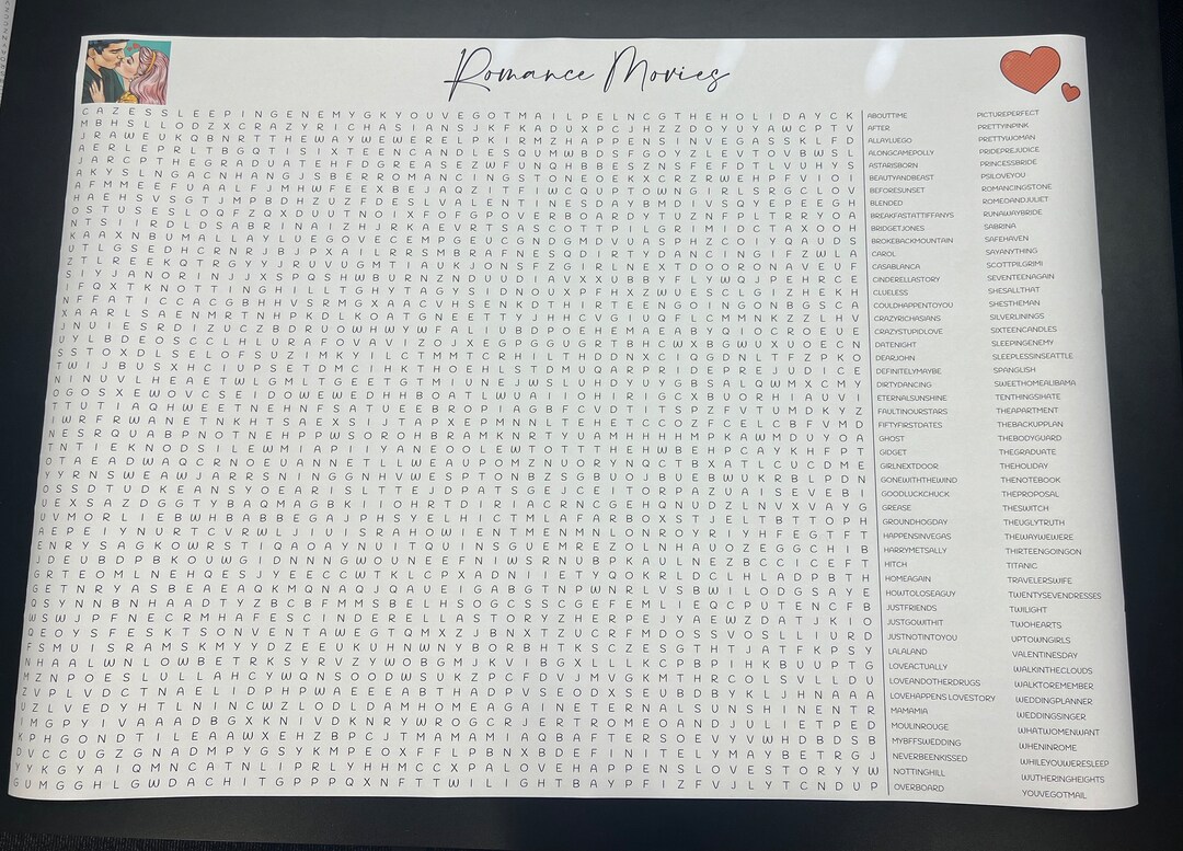 Giant Date Night Word Search, Romance Movie Word Search, Date Night ...