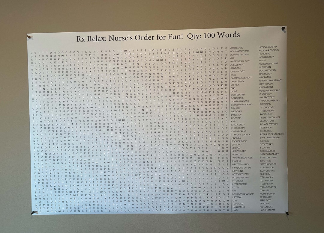 Giant Nurse Themed Word Search, Nurse Break Room Activity, Hospital ...