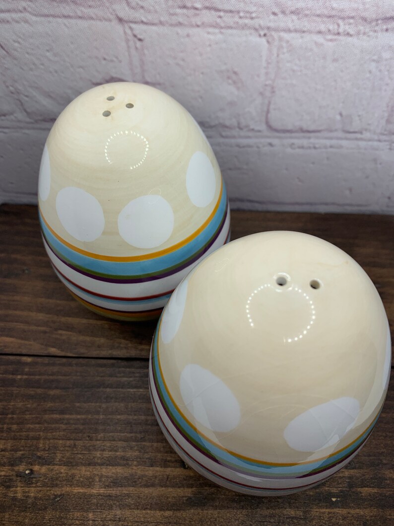 Vintage Ceramic Large Egg Salt & Pepper Shakers-multi-color Stripes ...