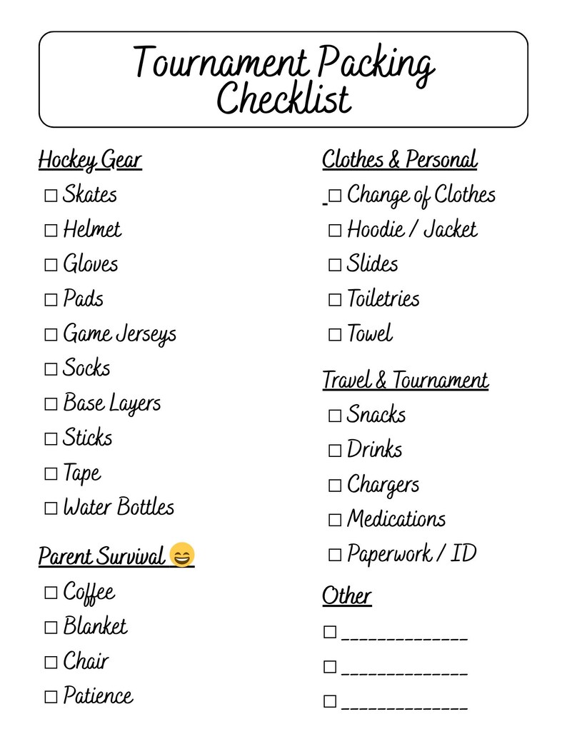 Hockey Tournament Planner Printable, Travel Hockey Organizer, Game ...