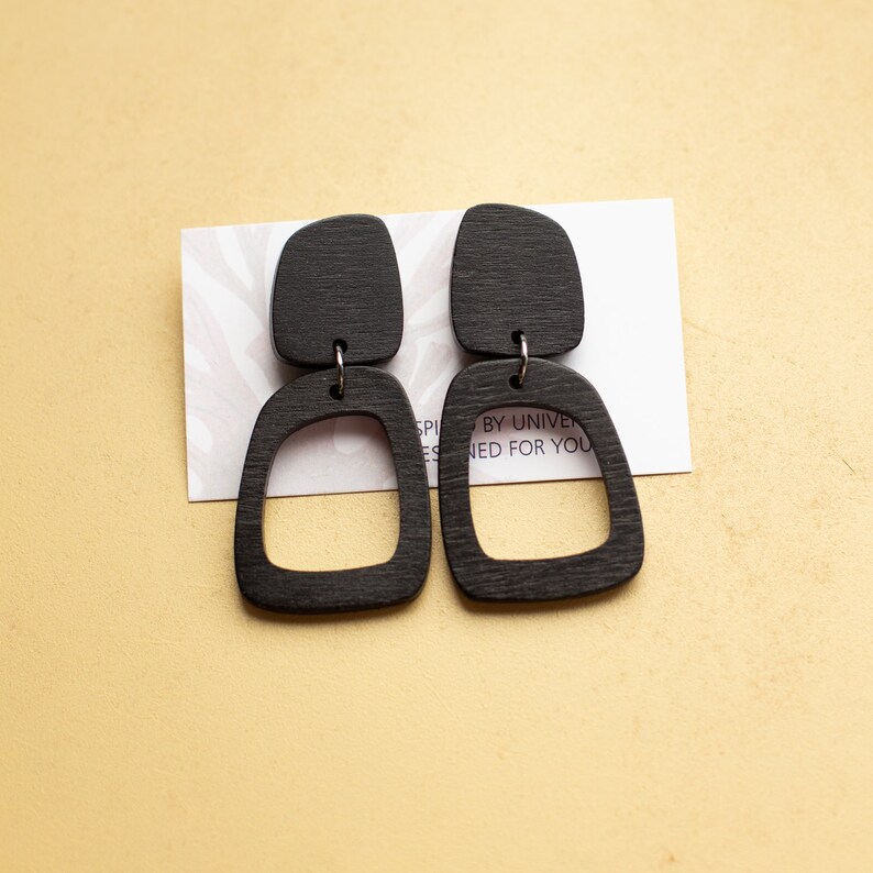 Black geometric earrings modern abstract earrings Organic | Etsy