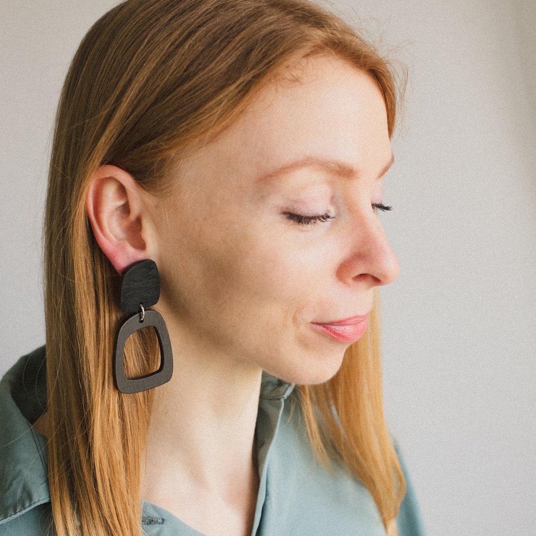 Black Geometric Earrings Modern Abstract Earrings Organic - Etsy