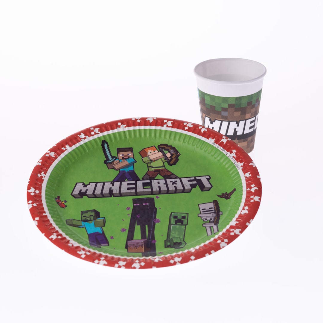 Minecraft Themed 2 Piece Party Set Plate, Glass 4 Pcs Each - Etsy