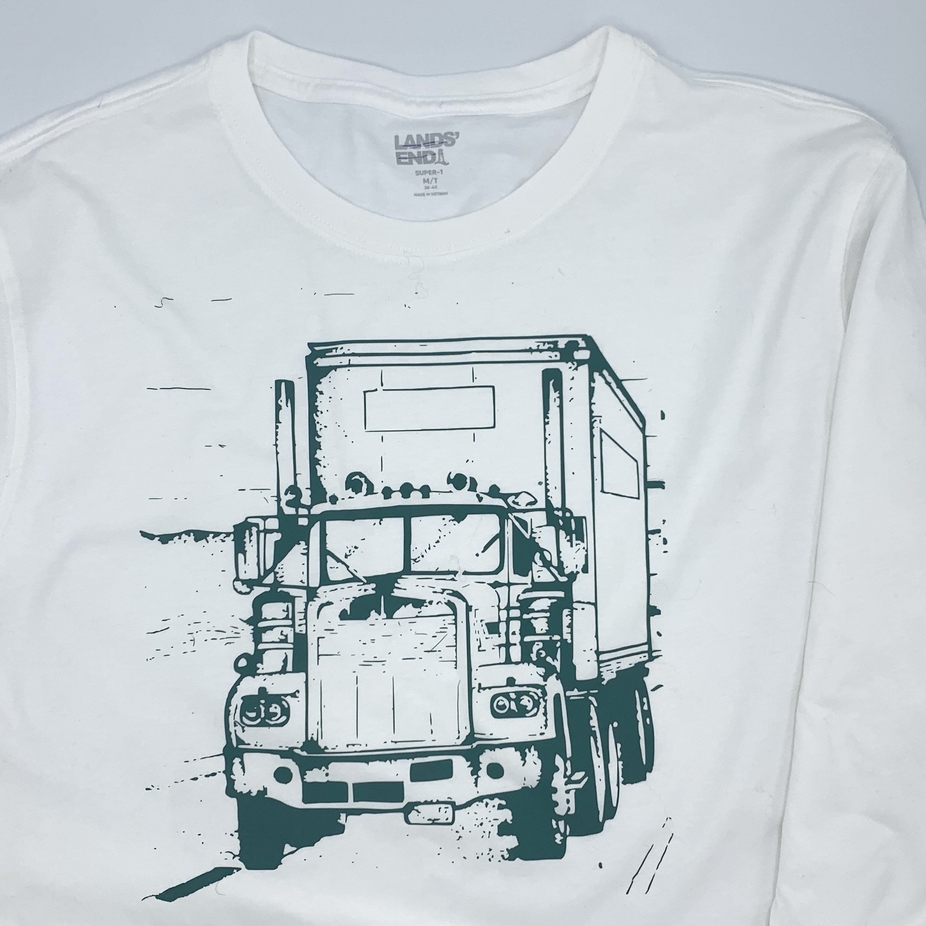 Handmade Retro Semi Truck Graphic on White Long Sleeve 100% Cotton T ...