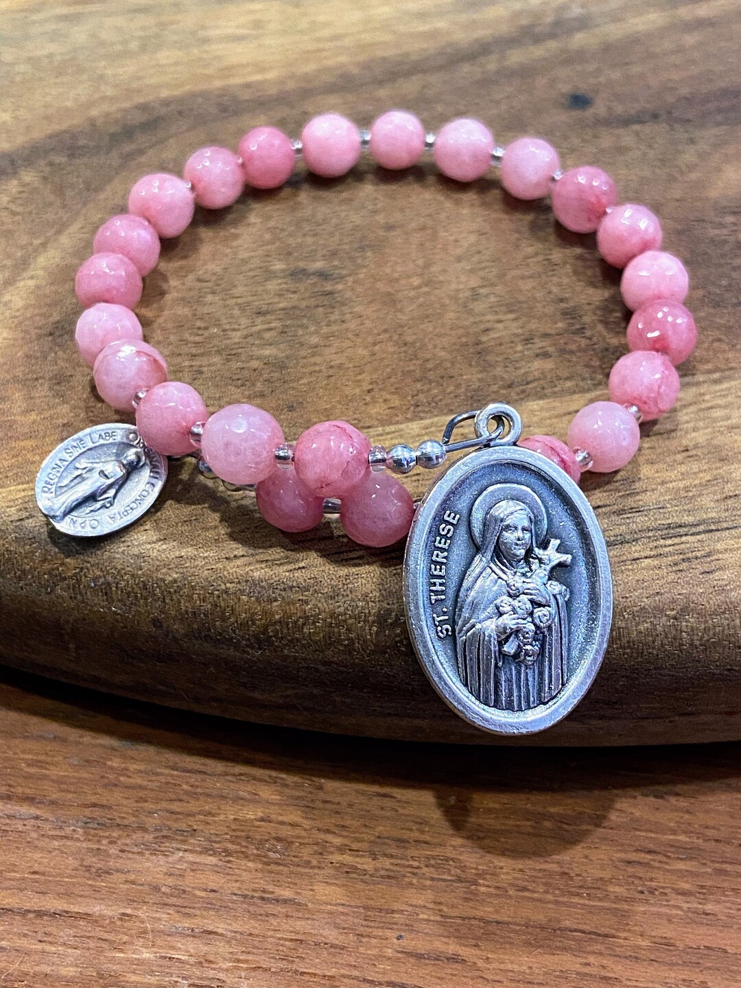 St. Therese Novena Chaplet Bracelet - Light Pink | Memory Wire Wrap ...