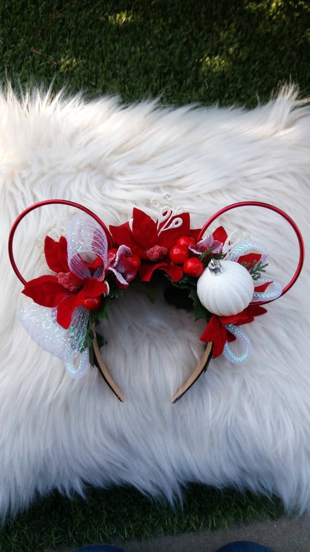 Christmas Holiday Disney Ears, Disney Inspired Floral Disney Ears, Wire ...