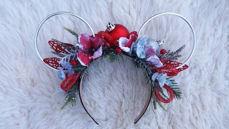 Christmas Disney Ears Inspired Floral Disney Ears Wire Ears Flower ...