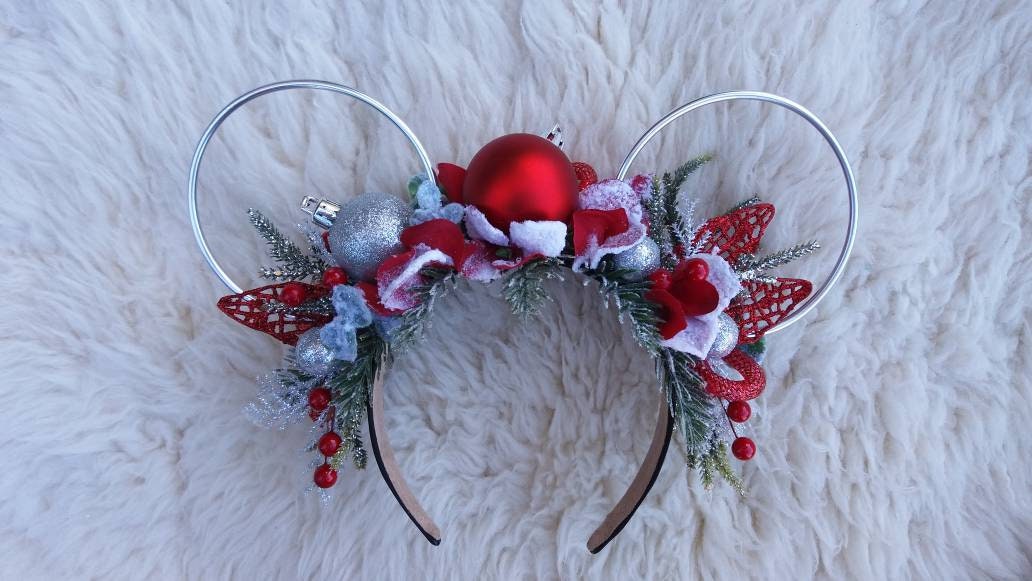 Christmas Disney Ears Inspired Floral Disney Ears Wire Ears Flower ...