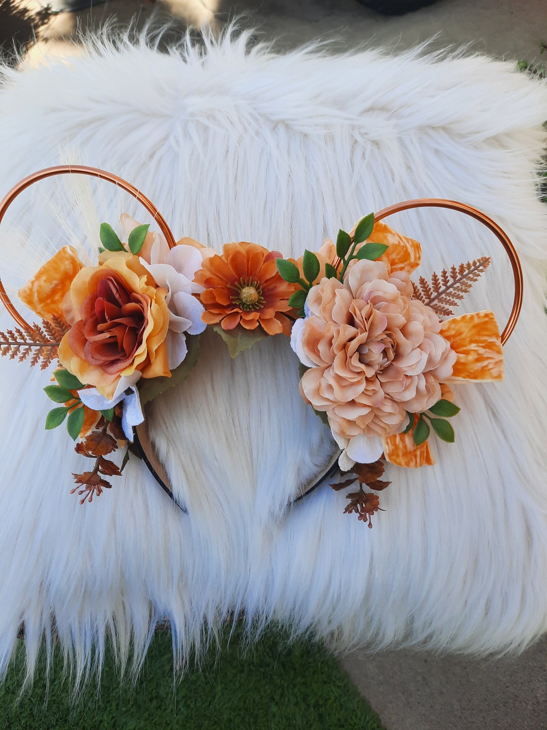 Bohemian Orange Coral Disney Inspired Wire Ears Floral Flower Crown ...
