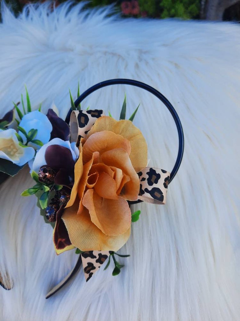 Cheetah Disney Inspired Wire Ears Floral Flower Crown Minnie - Etsy