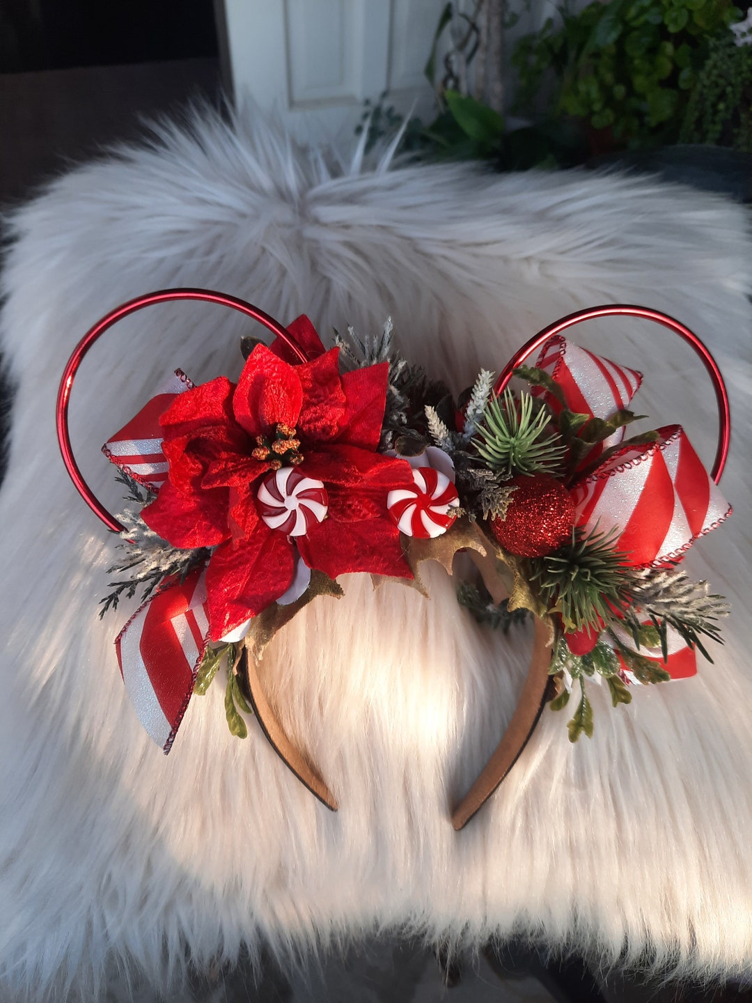 Christmas Peppermint Candy Disney Ears Inspired Floral Disney Ears Wire ...