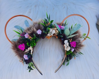 Cheetah Disney Inspired Wire Ears Floral Flower Crown Minnie or Mickey ...