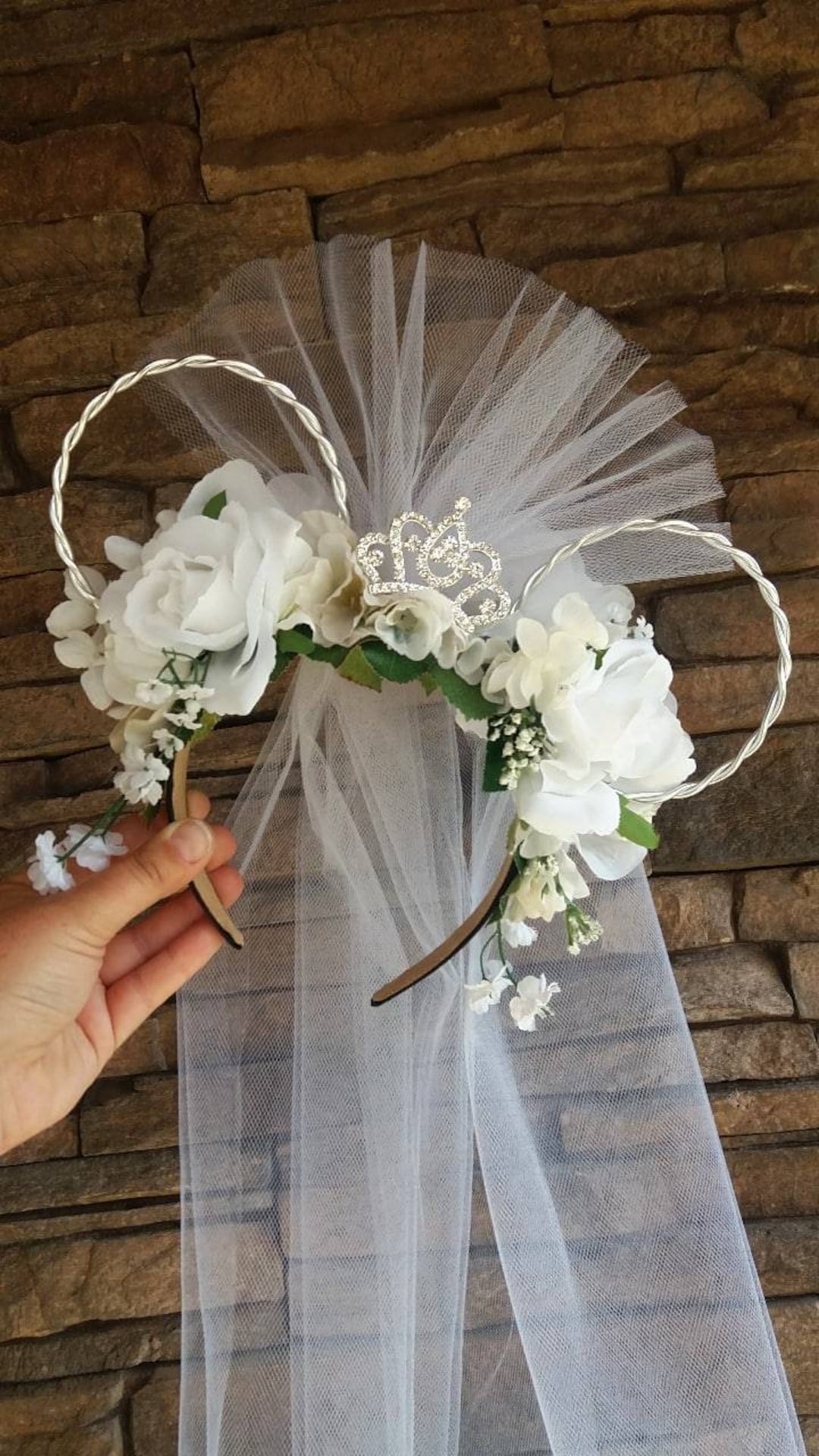 Bride Wedding Disney Ears Inspired Floral Disney Ears Wire Ears Flower Crown Minnie Or Mickey
