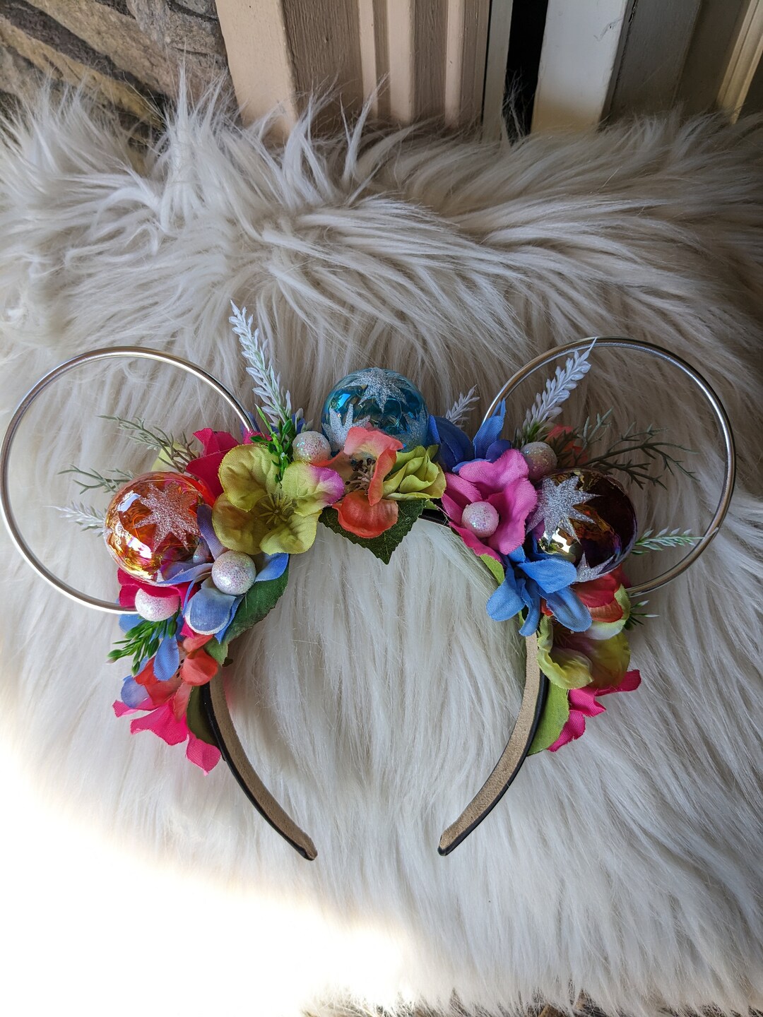 Christmas Disney Ears Inspired Floral Disney Ears Wire Ears Flower ...