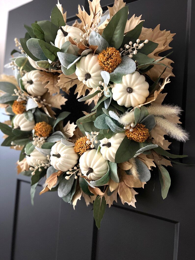 Pumpkin Wreaths for Fall White Pumpkin Wreath Autumn Wreaths - Etsy