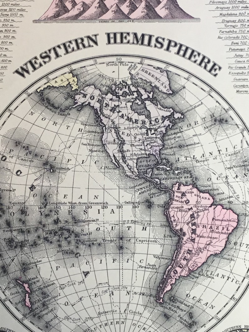 Western & Eastern Hemisphere World Maps From 1894 set of 2 - Etsy