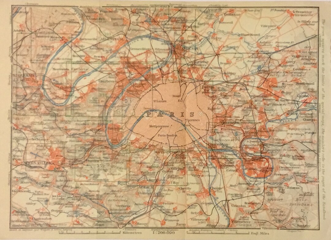1913 Vintage Map of Paris, France, Excellent Condition! - Etsy