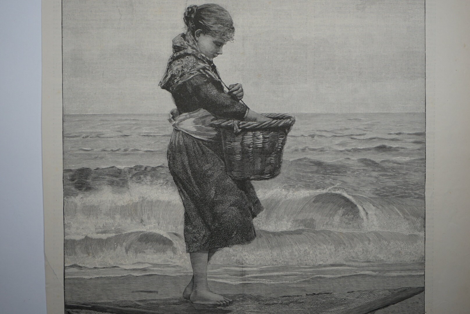 A Young Shrimper. -Original Vintage Woodblock Print Based on Painting ...