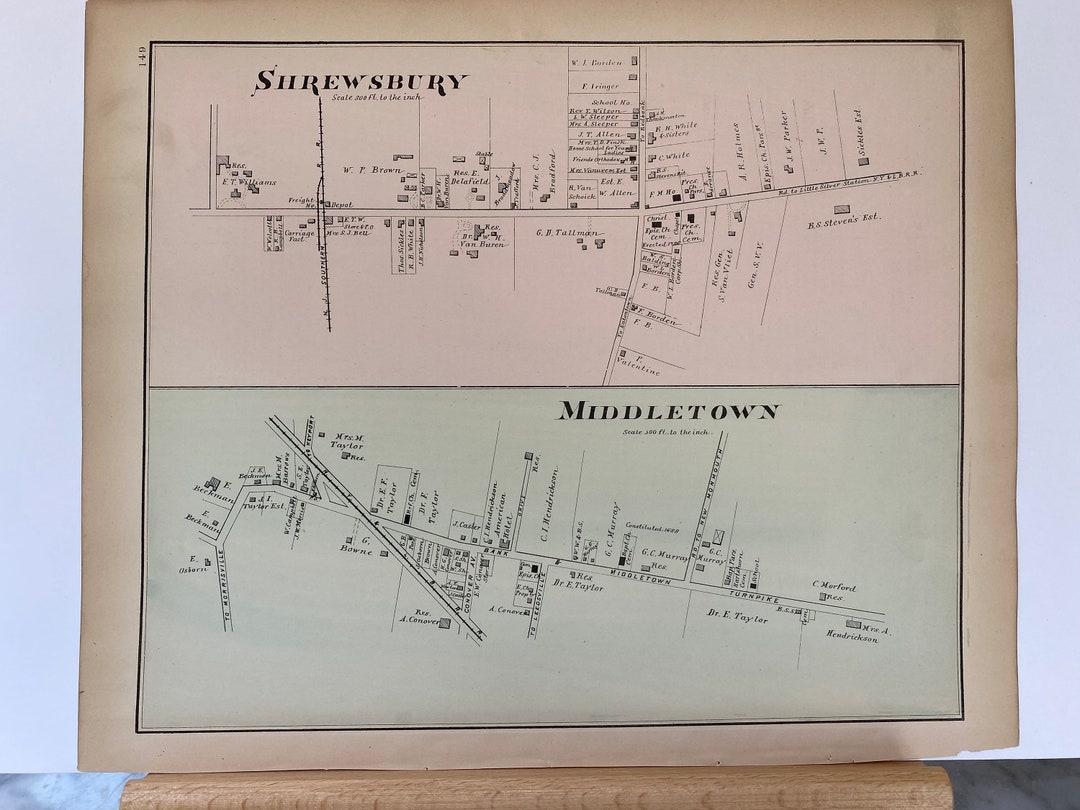 Original 1878 Map of Shrewsbury and Middletown, New Jersey - Etsy