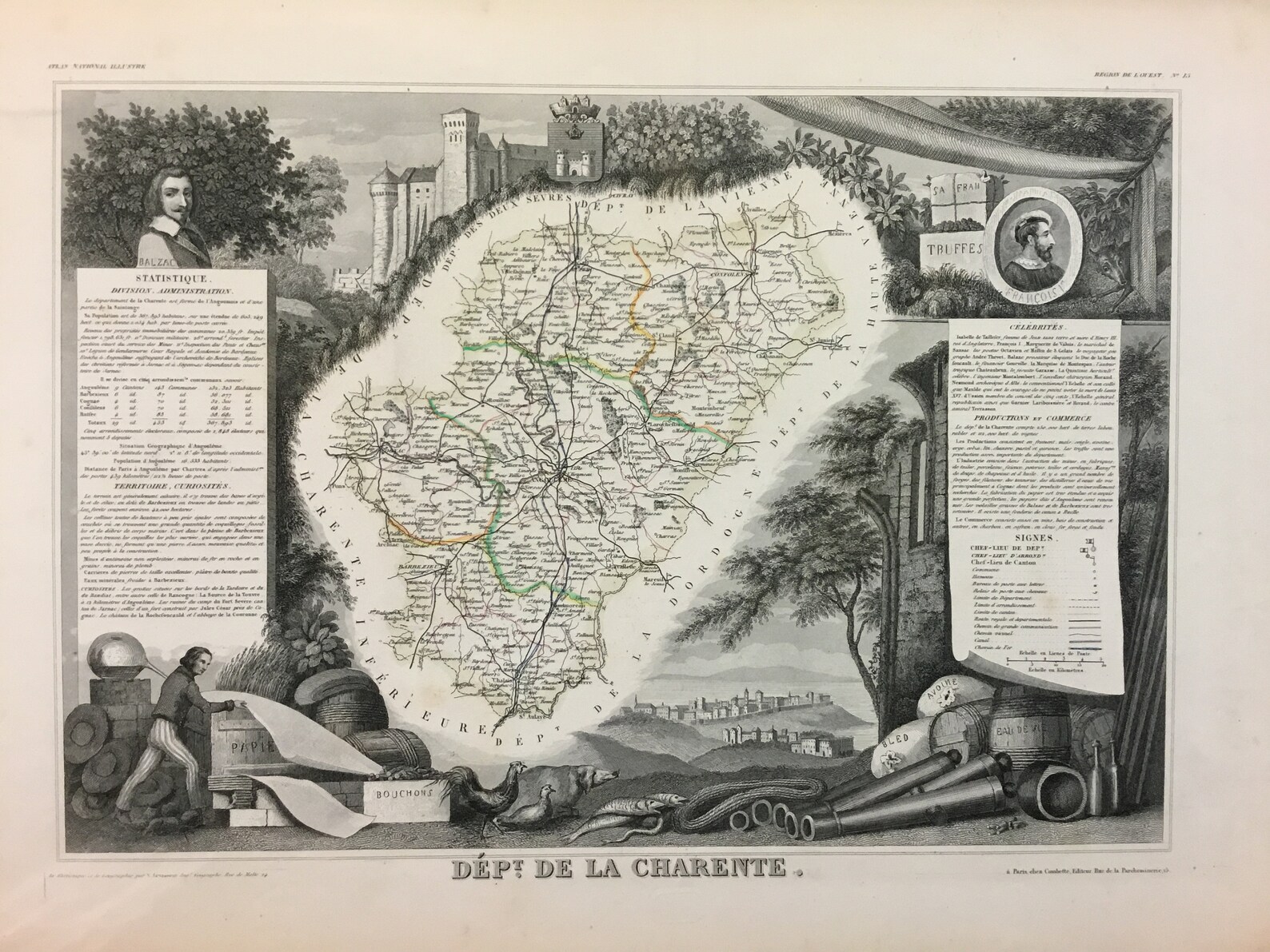 Antique Wine Map Print of Charente Region, France by V. Levasseur ...
