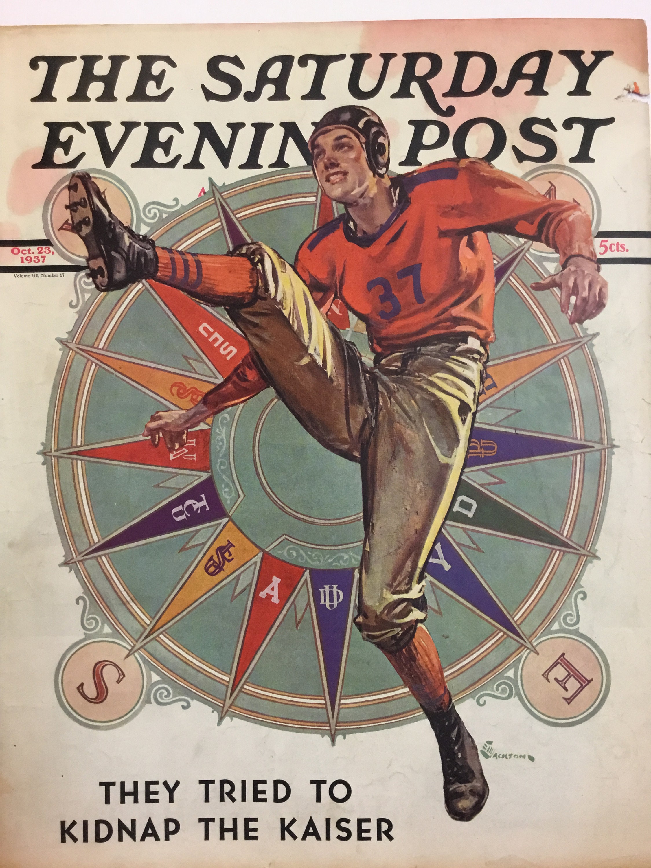 Original The Saturday Evening Post Cover Kickoff” October 23, 1937 By ...