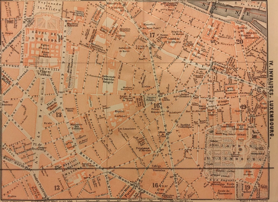 IV. Invalides. Luxembourg Map Print Vintage 8.5 X 6.25 - Etsy