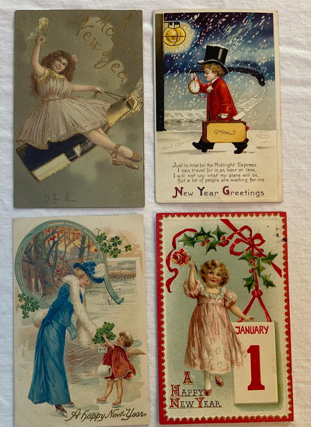 Antique New Years Postcards Set of 4. Very Good Condition. One Ellen ...