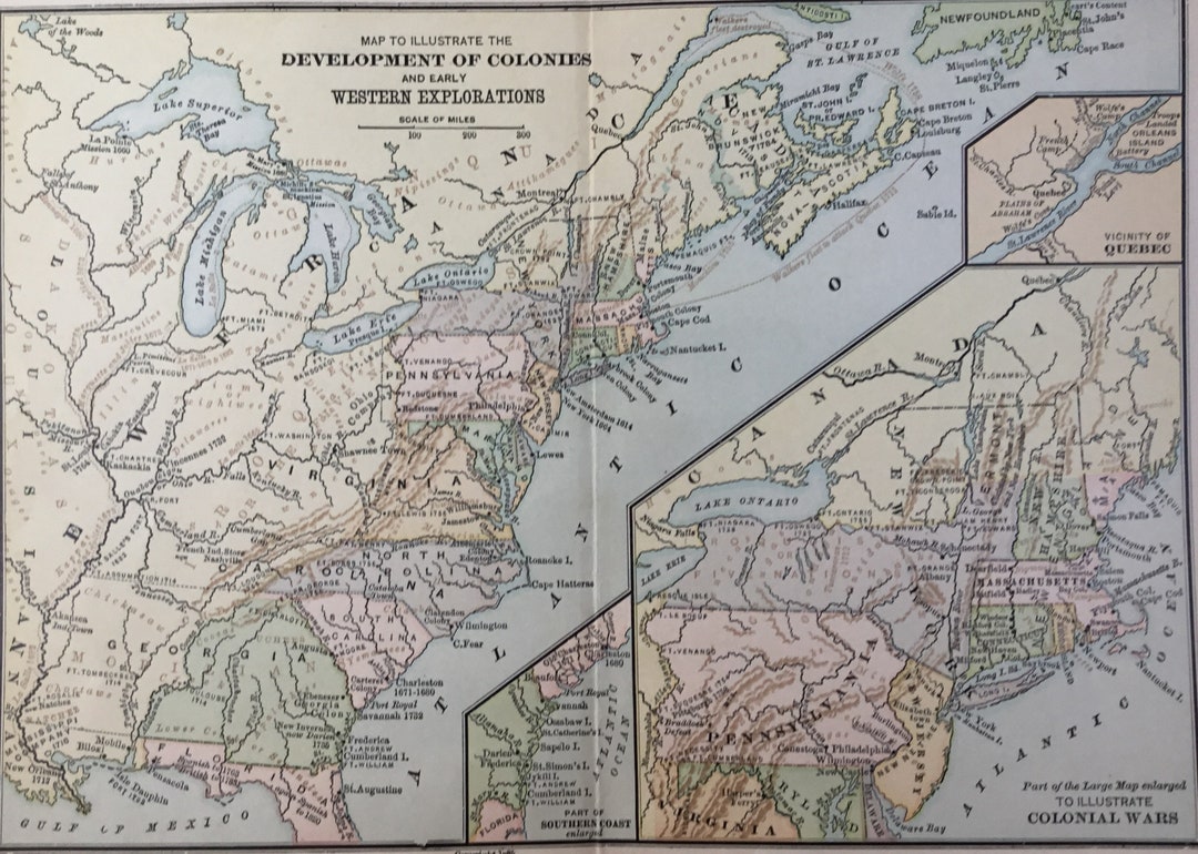 Development of the Colonies and Early Western Explorations Vintage Map ...