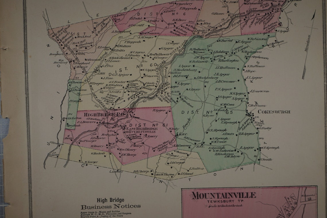 Vintage 1873 Map of High Bridge and Mountainville NJ - Etsy