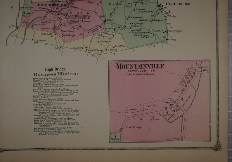 Vintage 1873 Map of High Bridge and Mountainville NJ - Etsy