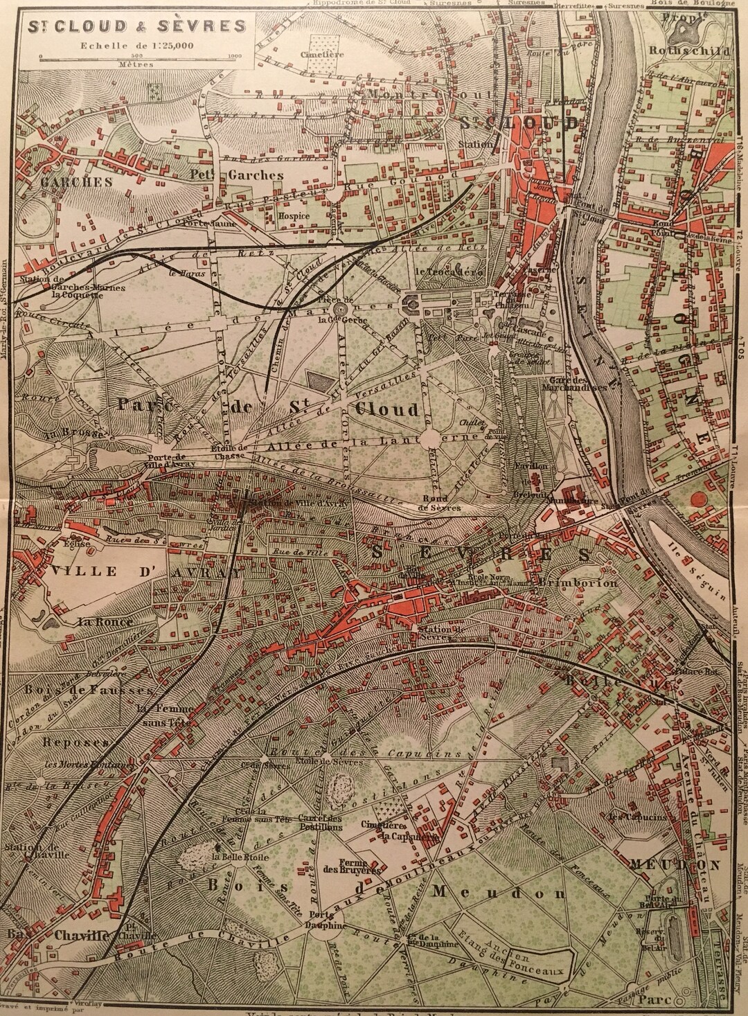 St. Cloud & Sèvres Map, Print 6.25 X 8.25 Inches, 1913, Sèvres, France ...