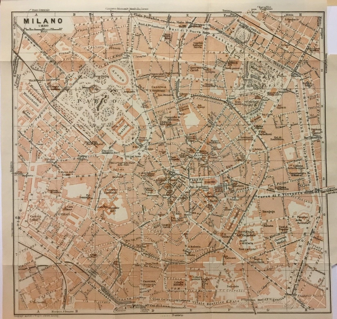 1928 Vintage Map of Milano, Italy, 9.25x9 Inches, Excellent Condition ...