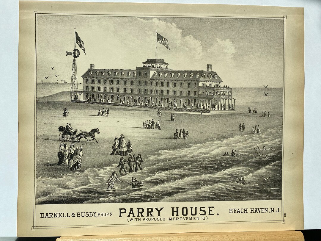 Original 1878 Print of the Parry House Hotel, Beach Haven, New Jersey ...