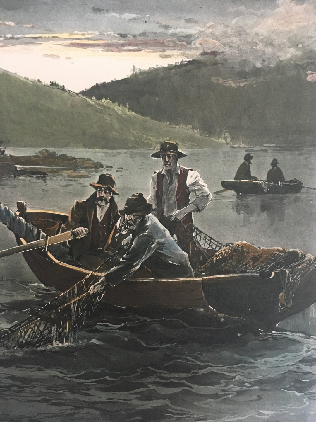 Salmon Fishing, 1900's, Original Print 19 X 14 Inches, Excellent ...