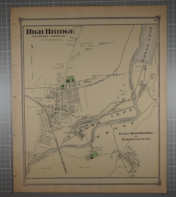 Original Vintage 1873 Map of High Bridge New Jersey | Etsy